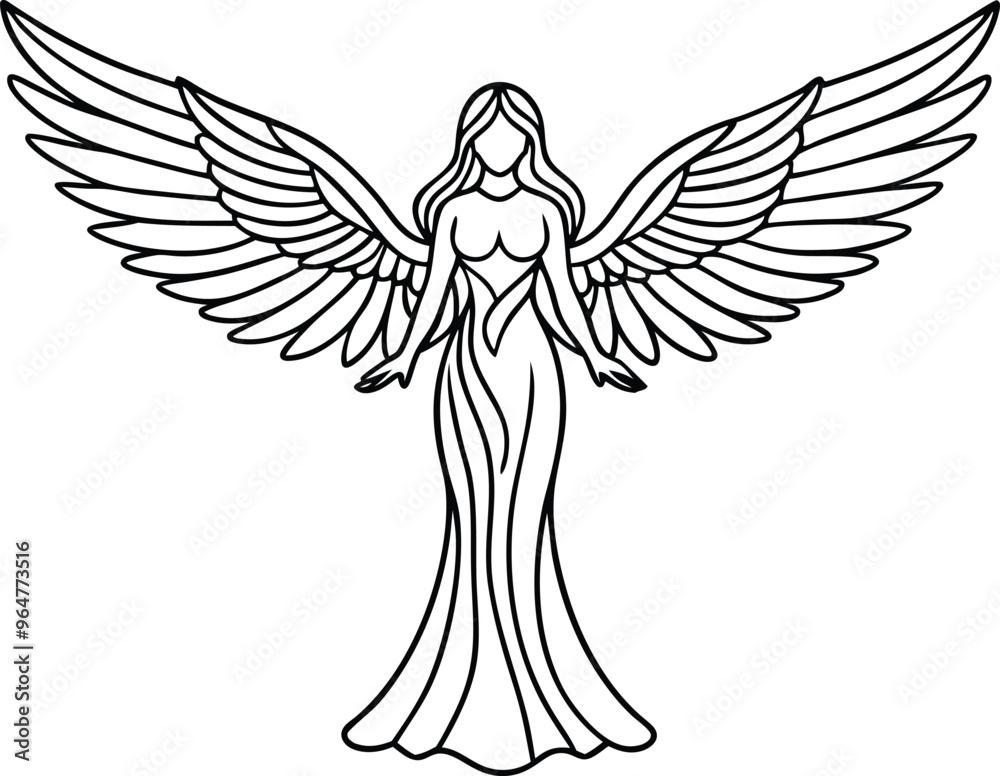 elegant angel line art vector illustration Stock Vector | Adobe Stock