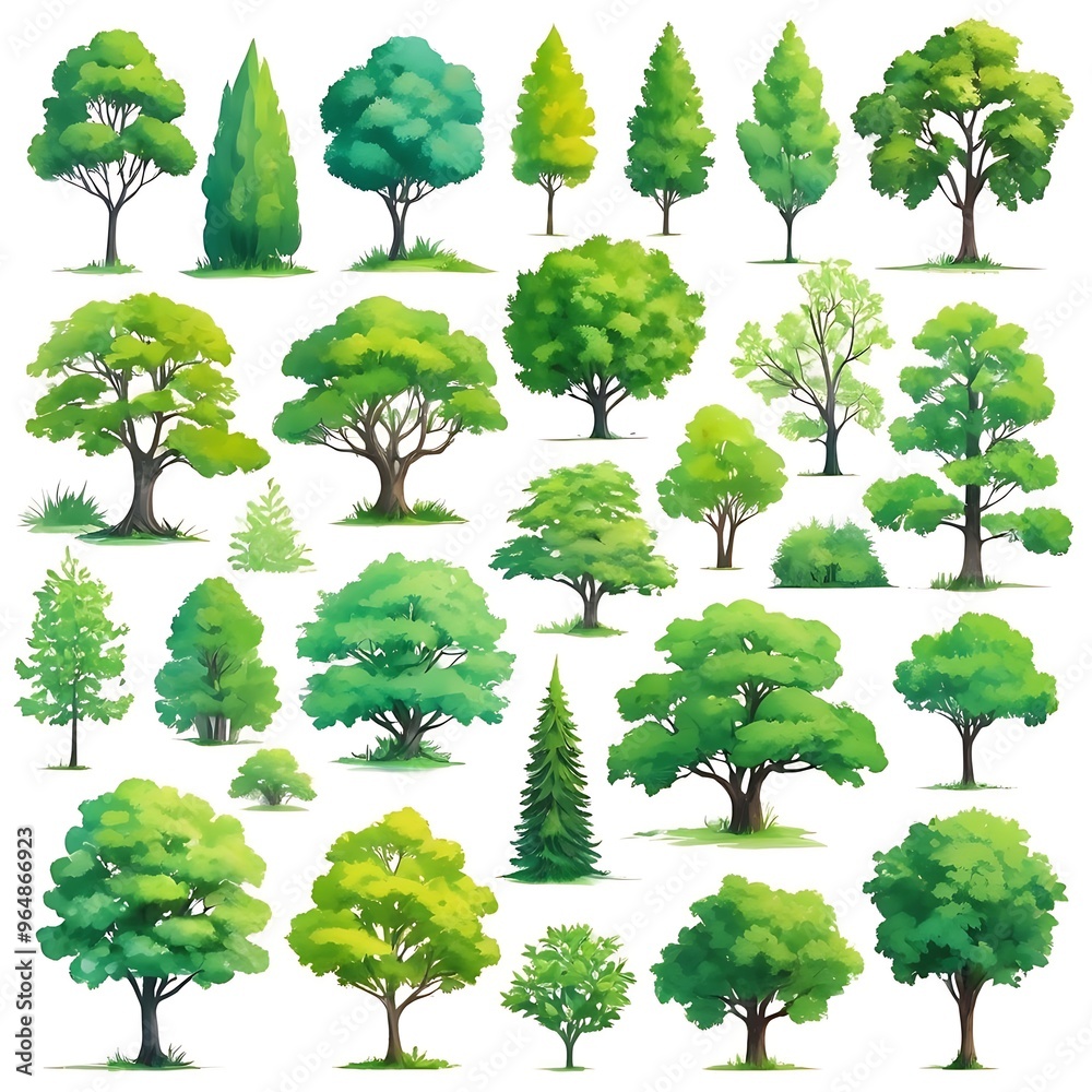 Abstract pattern trees collection. Set Forest tree pack in white background, a collection of ...