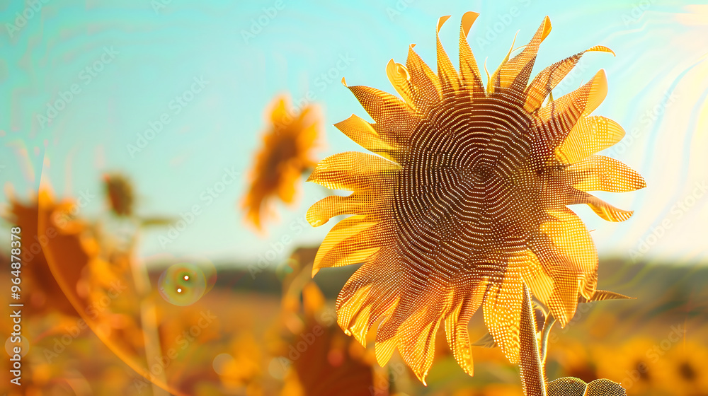 Sunflower field with flower heads made of radar dishes and petals ...