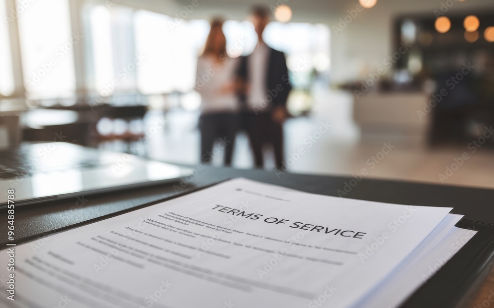 Terms of Service Document in Focus on Desk, Background Showing Blurred ...