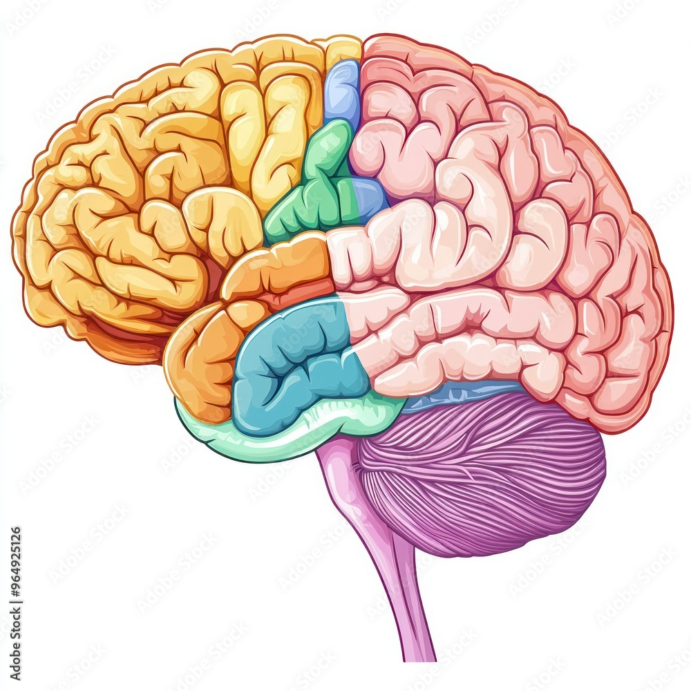 A comprehensive educational diagram showing the brain from a side view ...