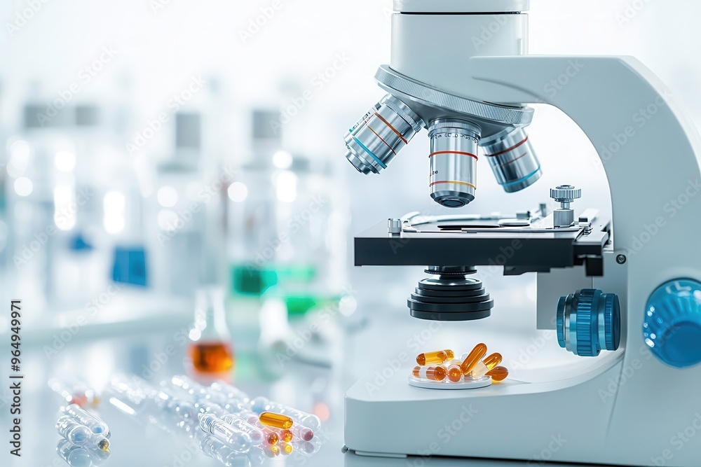 Cellular drug absorption process seen through advanced microscopy in a sterile lab environment ...