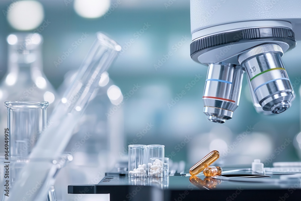 Cellular drug absorption process seen through advanced microscopy in a sterile lab environment ...