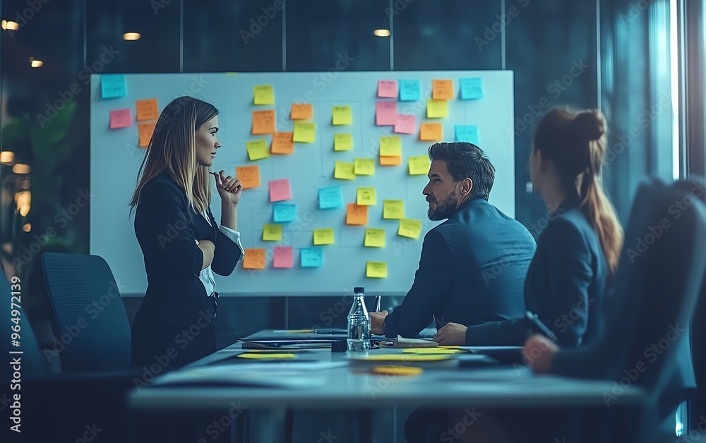 Creative brainstorming session in boardroom with scrum master, business ...