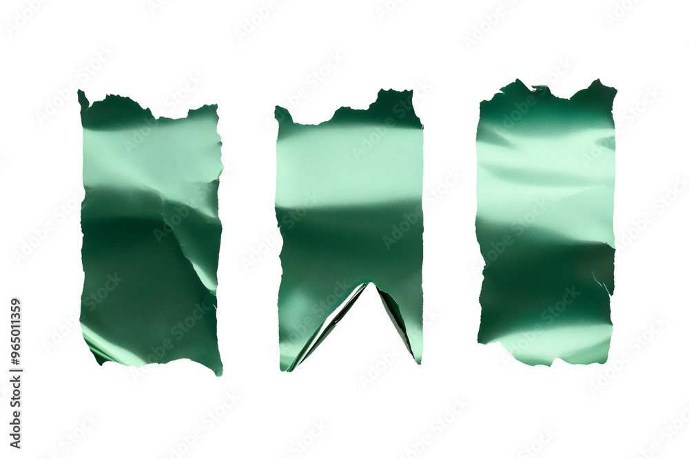 Shiny green ripped paper pieces element set, isolated cliparts on ...