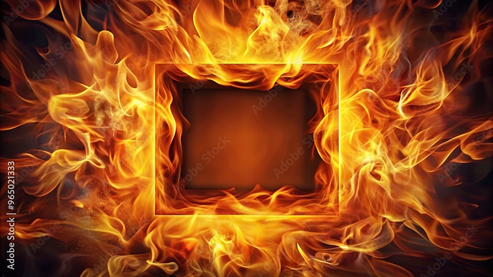 Abstract illustration of a blazing fire flame on a square background ...