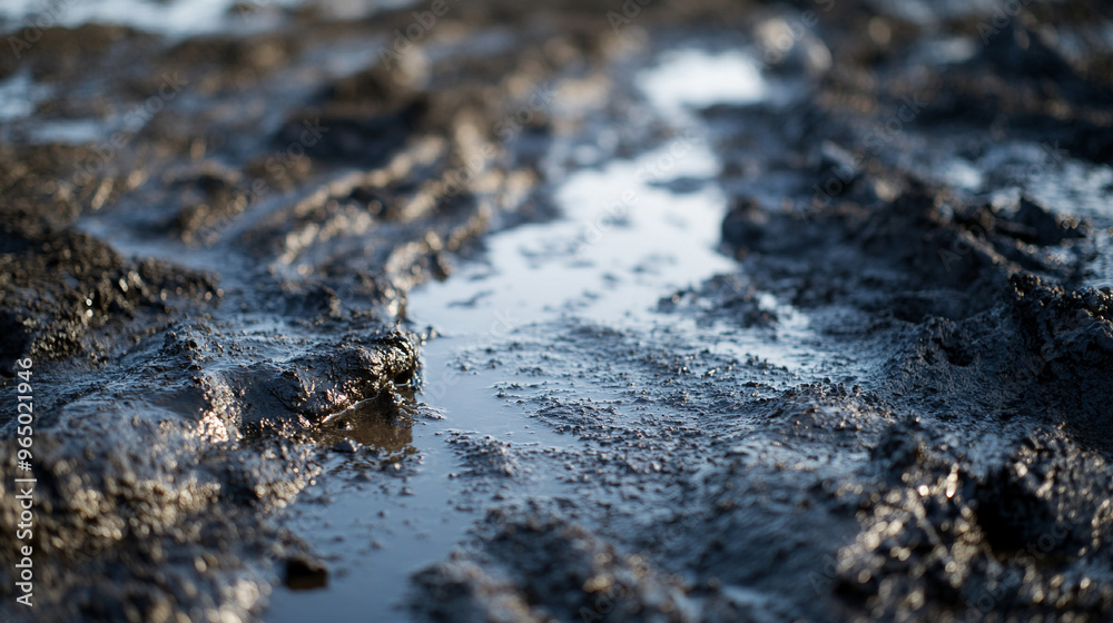 viscous crude oil with thick, glossy texture and reflective surface ...