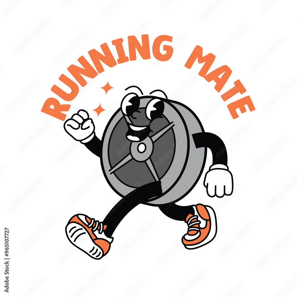 Gym Dumbbell retro mascot with hand and foot doing fitness. Retro ...