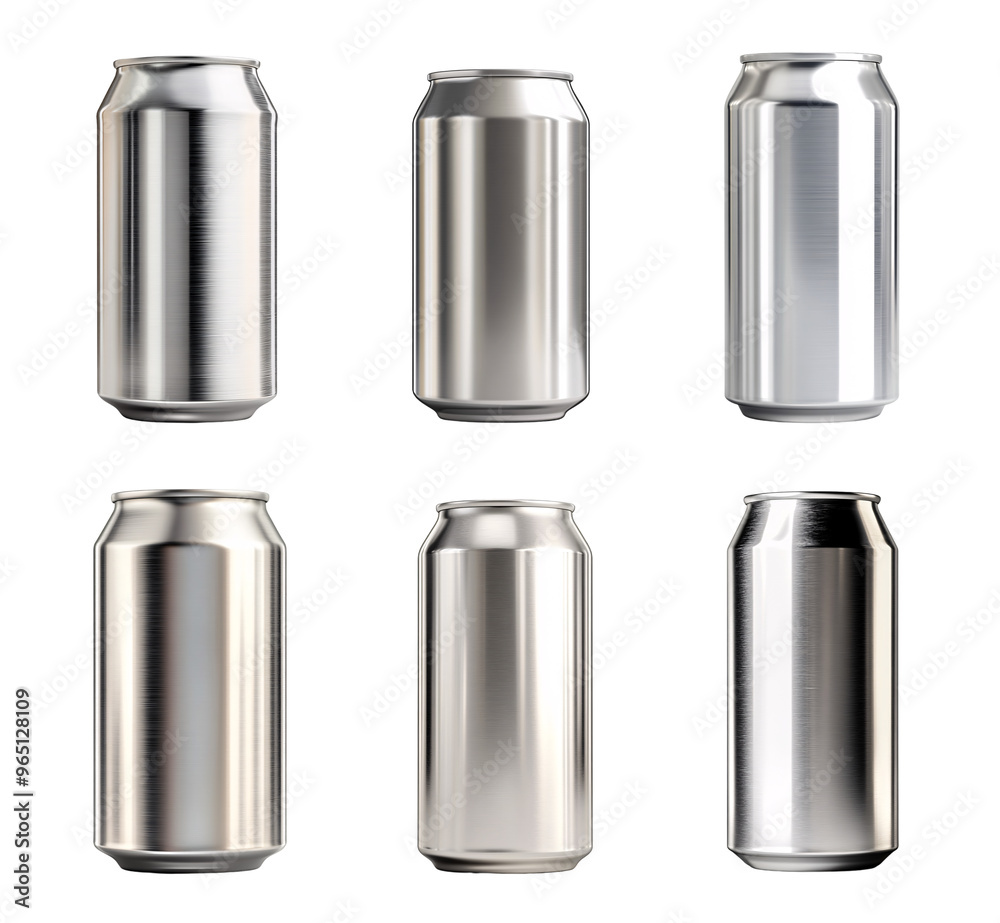 Aluminum ring pull cans set isolated on a transparent background, soda ...