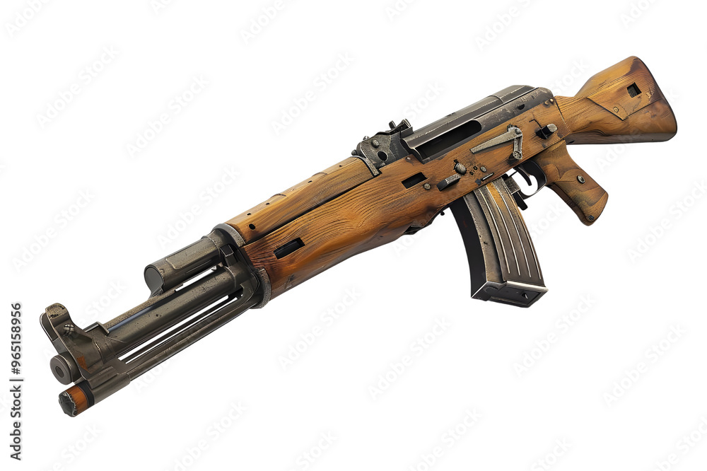 Automatic rifle with modern design and tactical attachments Isolated on ...