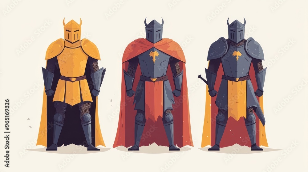 Knight illustrated in flat design style, using bold colors and simple ...