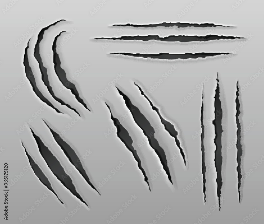 Tiger claw scratch on paper vector. Bear paw mark. Lion nail trace ...