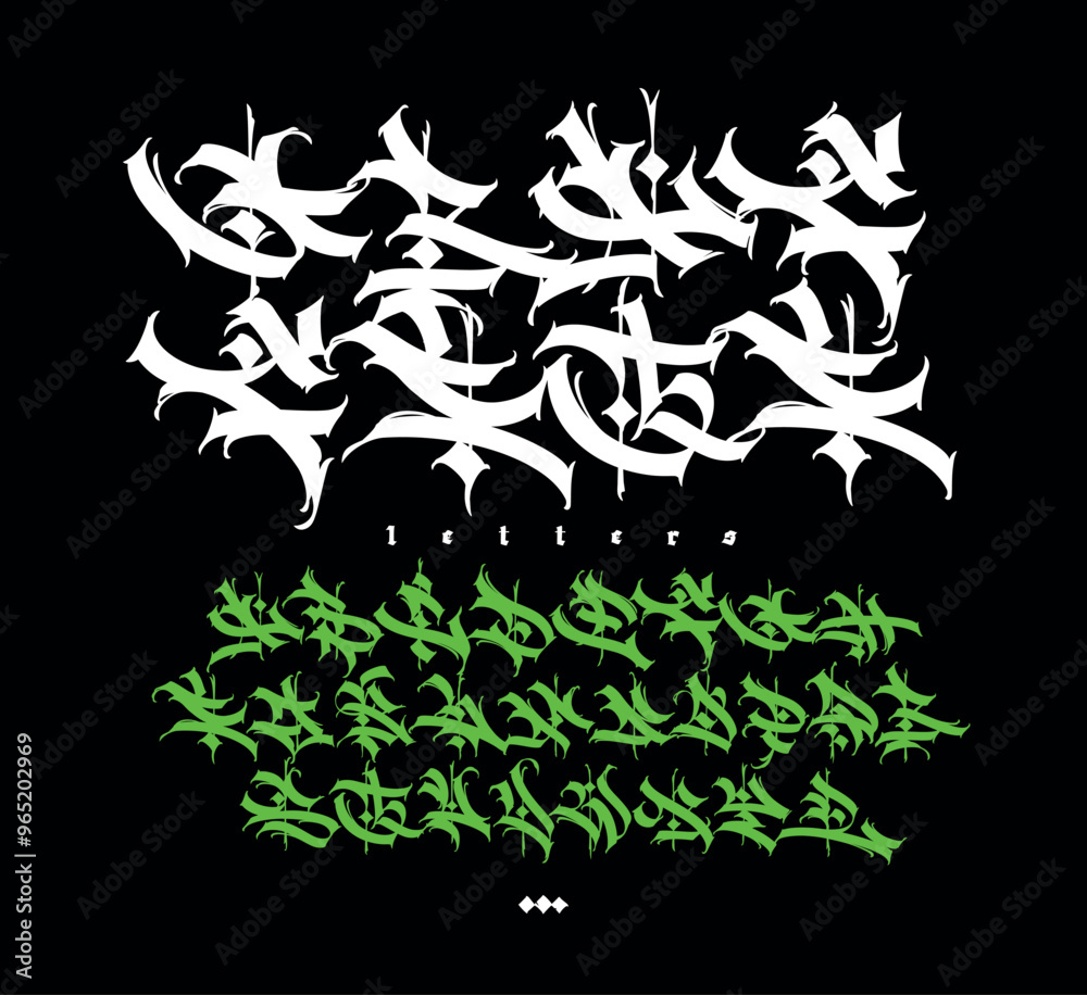 Graffiti letters, alphabet. Vector. Graffiti, tags in Gothic medieval ...