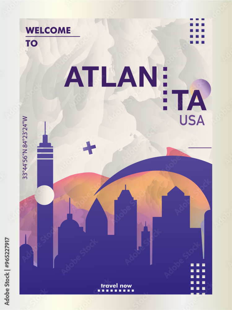 Atlanta city poster with abstract skyline, horizon, landmark and ...