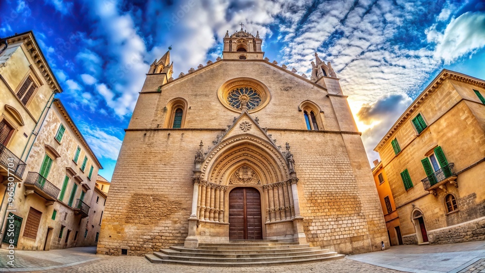 Mallorca, low angle, Facade of the church of Sa Pobla Mallorca Spain ...