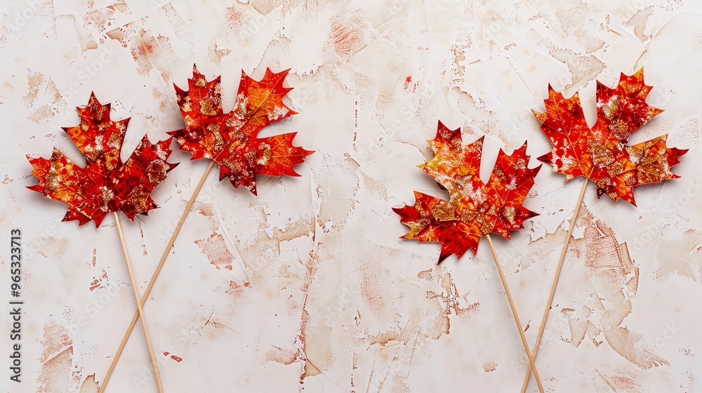 Artistic maple leaf photo booth props on a neutral background, creating ...