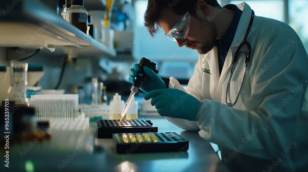 Lab technician preparing to test soil pH level, using a digital meter ...