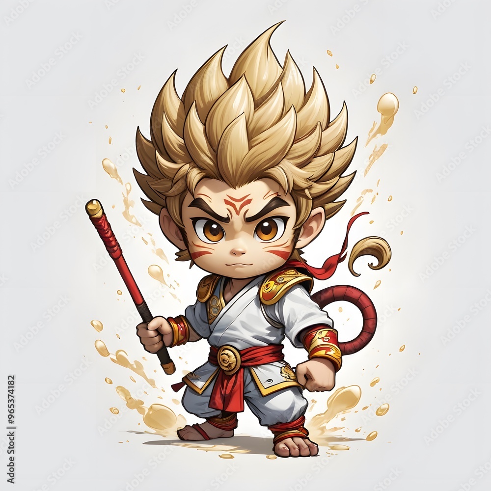 Cartoon Sun Wukong. WHITE INK STAIN. Stock Illustration | Adobe Stock