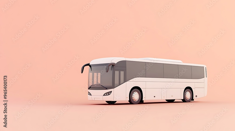 Simple white bus on a pastel peach background, offering a minimalist ...