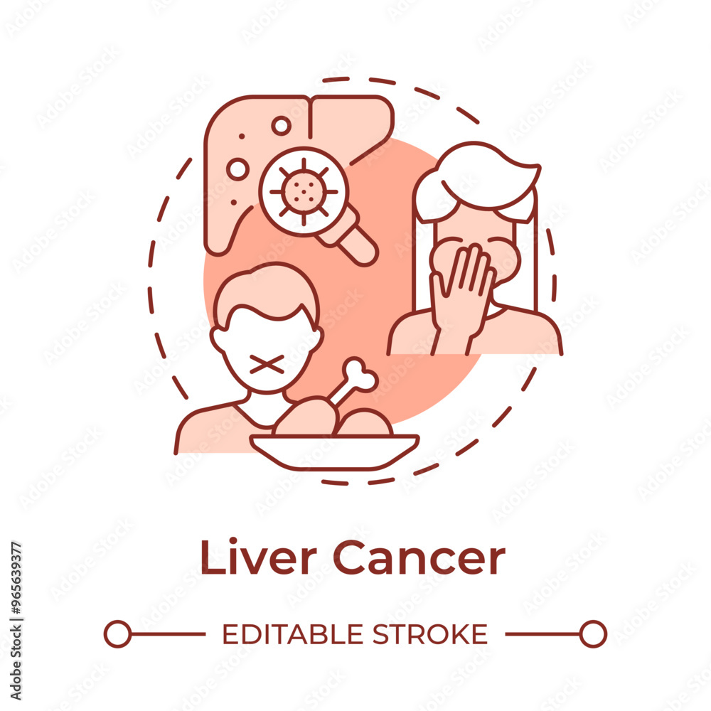 Liver cancer soft red concept icon. Type of oncology. Liver disease ...