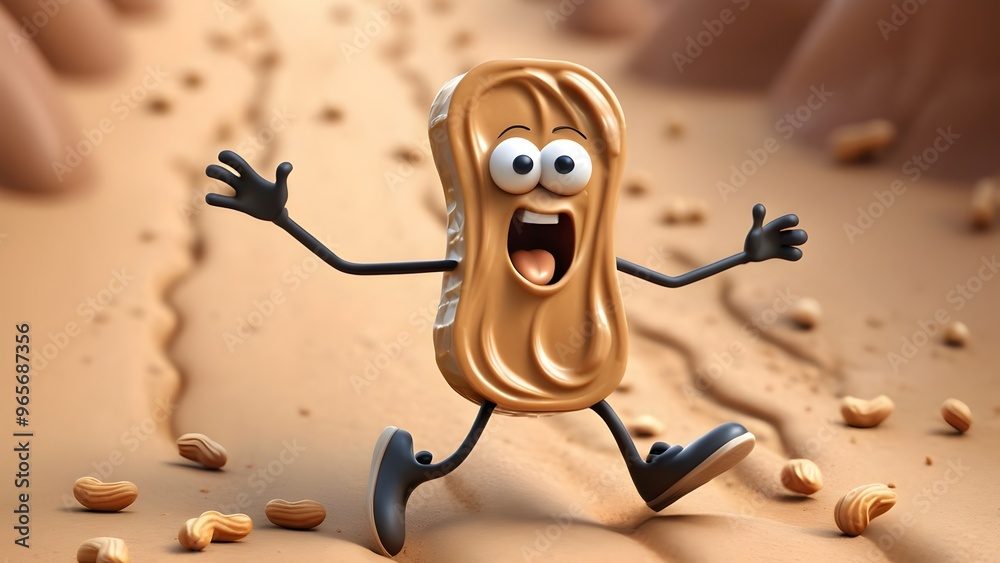 Another peanut might be slipping on a trail of peanut butter, arms ...