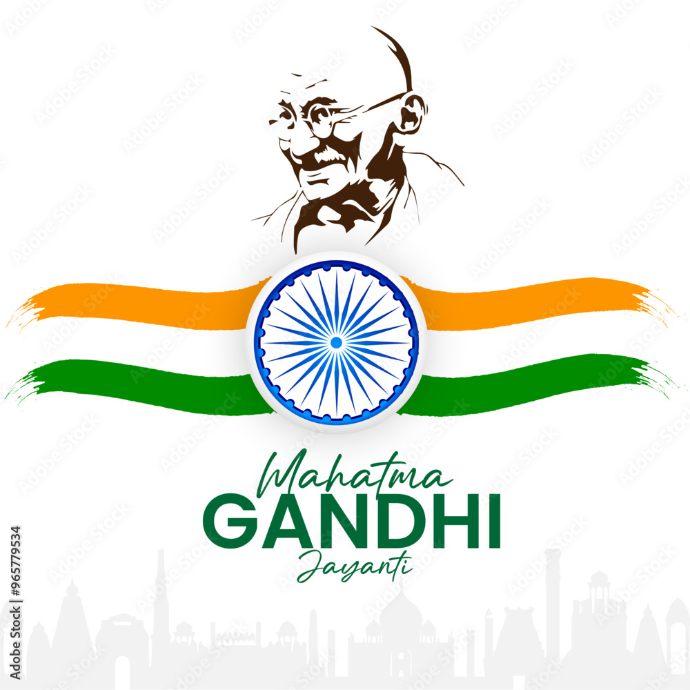 portrait of Gandhi is the central focus of the image The Indian flag ...