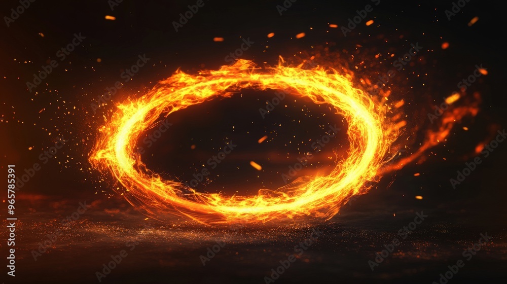 Fire circle with light trail glow effect. Isolated magic flare ring ...