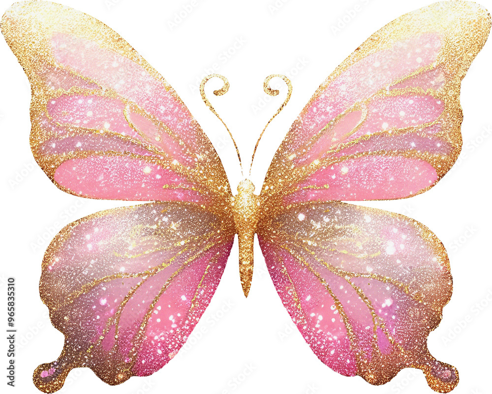 Pink gold glitter butterfly clipart transparent background cutout png ...
