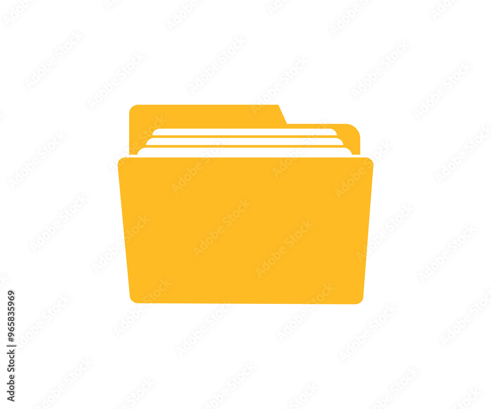 Yellow open file folder with documents icon. Documents directory ...