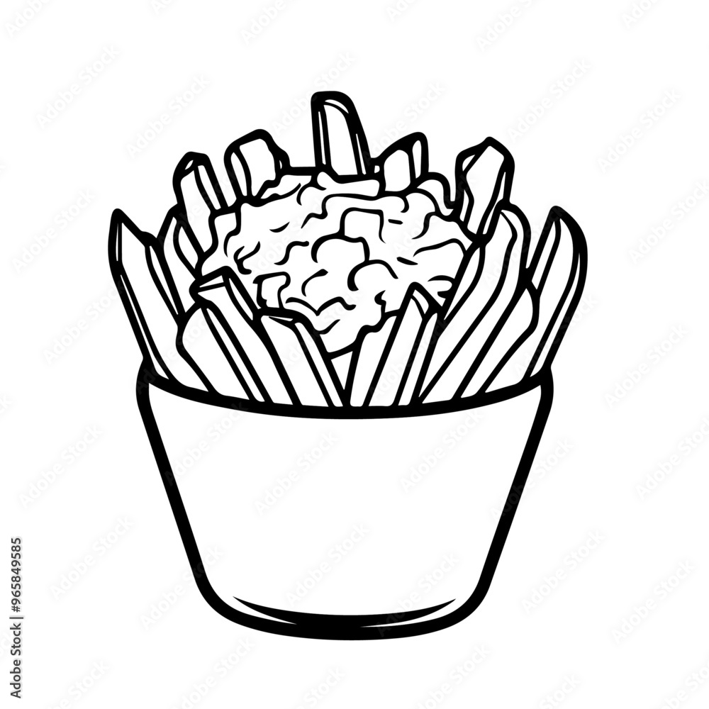 Canadian Poutine – Black Outline Vector Illustration for Fast Food ...