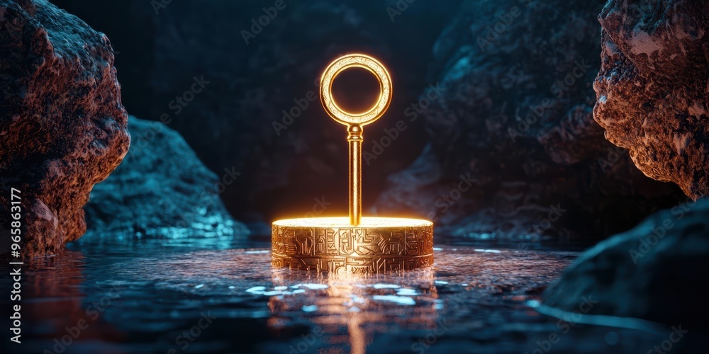 Golden Key in Ocean Cave's Hidden Chamber Inside a hidden chamber of an ...