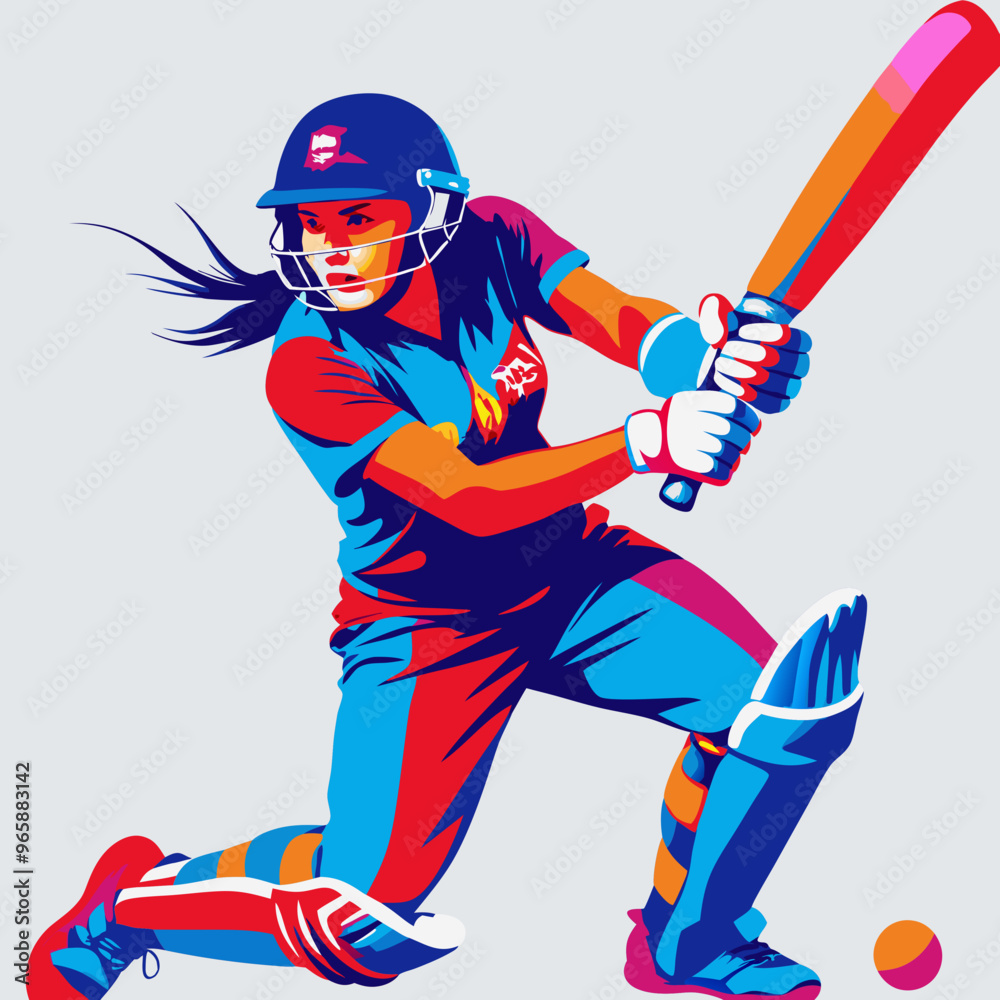Dynamic Cricket Batter in Striking Pose with Vibrant Colors Stock ...