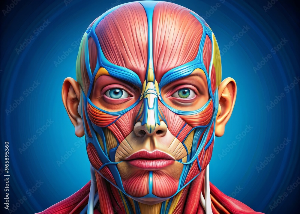 Face diagram anatomy facial muscles detailed illustration bold lines ...