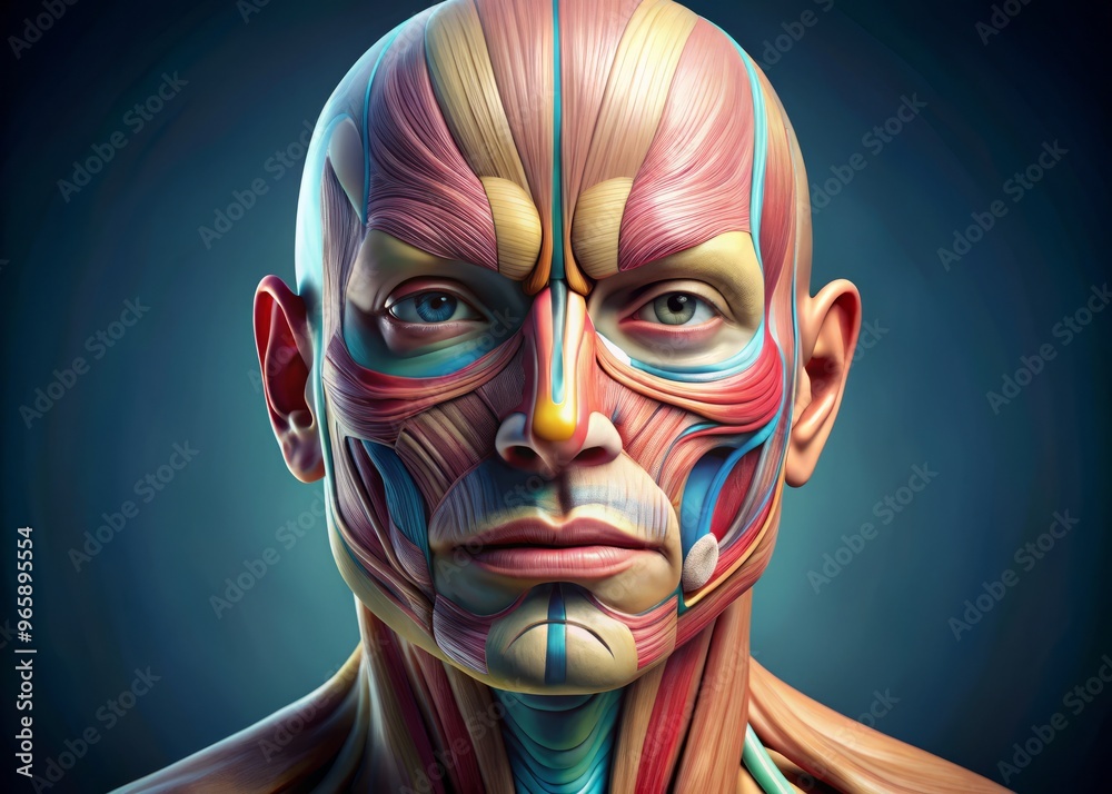 facial muscle anatomy zones structure illustration 3D concept art ...