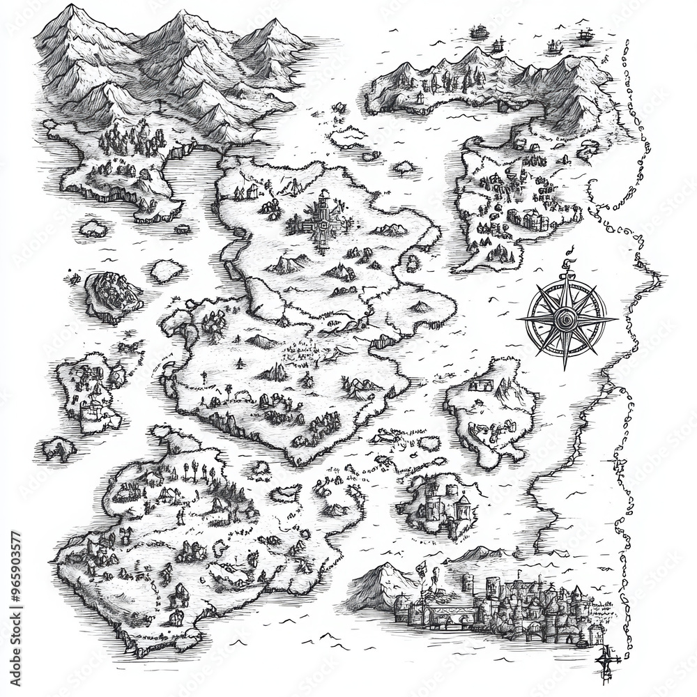 Ilustración de Stock map fantasy map hand-drawn map treasure map island ...