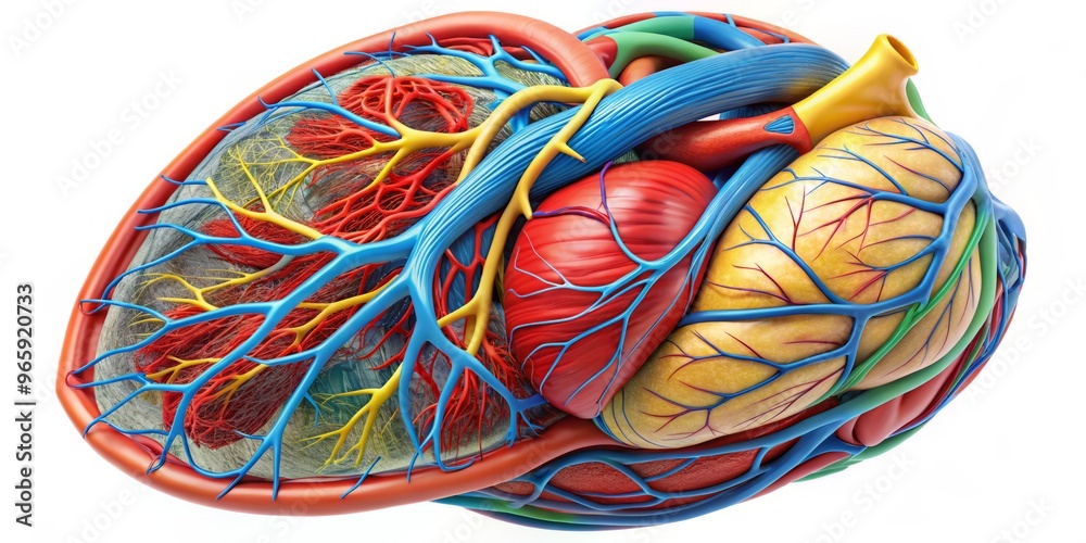 Heart anatomy cross section illustration of coronary arteries and veins ...