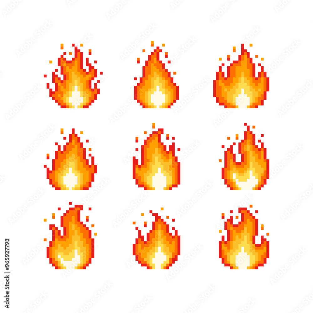 Fire flames set isolated on transparent background. Bonfire icons ...