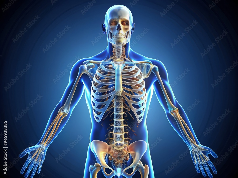 Human Skeletal System Medical Illustration Dark Blue Concept Anatomy ...