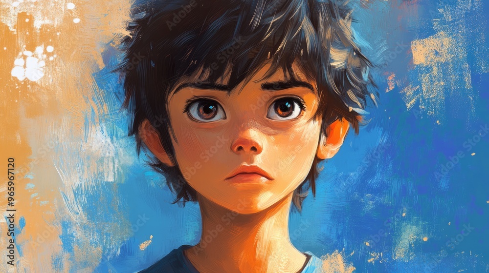 Digital painting of a young boy in anime style Features a 2D cartoon ...