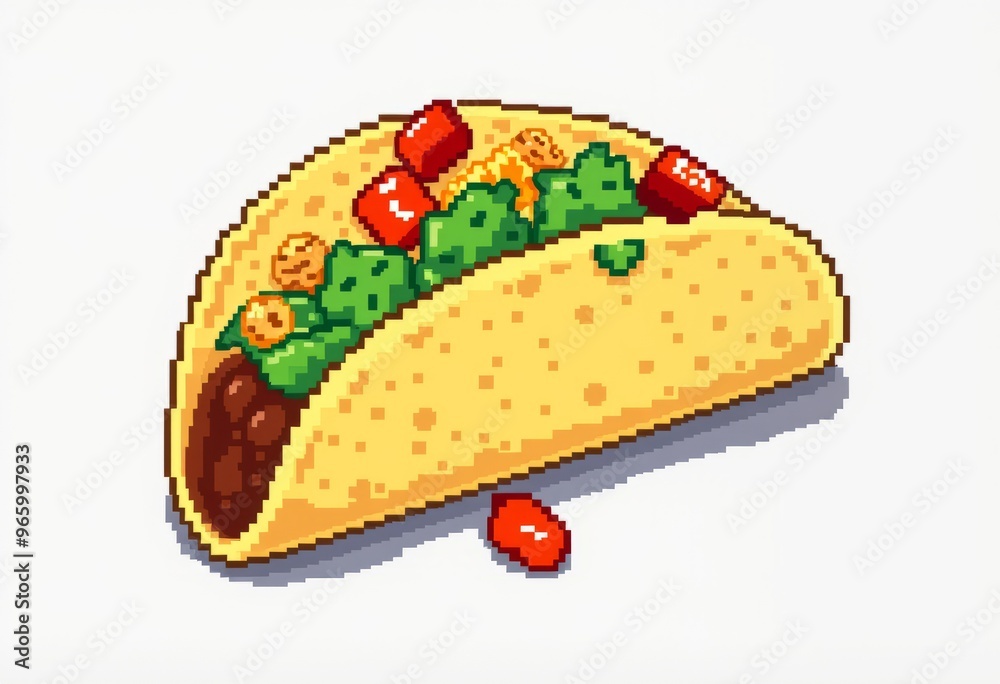 Taco Pixel Art A flavorful pixel art taco with detailed fillings Stock Illustration | Adobe Stock