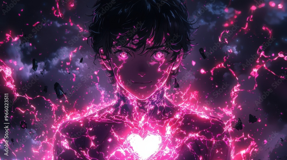 Radiant Anime Hero: Bursting Love Energy - A whimsical character ...