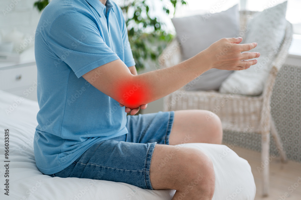 Diseases of the elbow joint, bone fracture and inflammation, man ...