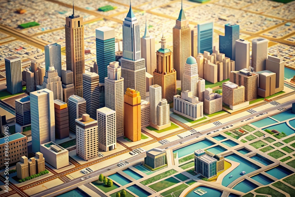 City Map View With Rows Of Skyscrapers, Streets And Highways On A ...