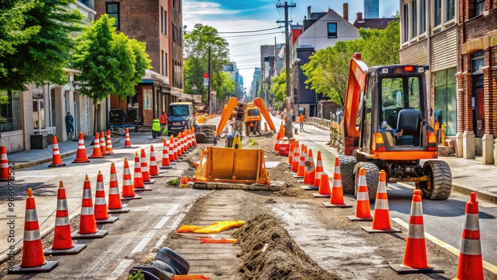 Louisville Road Construction Scene With Orange Safety Cones ...