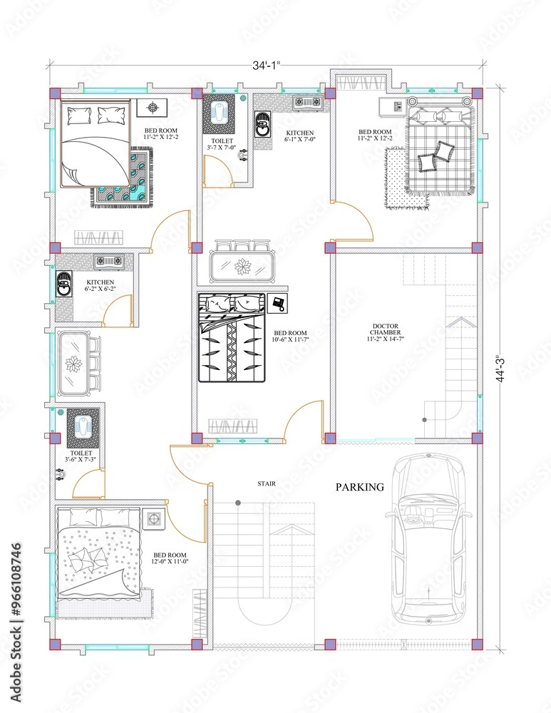 Architectural Floor plan Typical Autocad Floor Plan, 2D Drawing, House ...