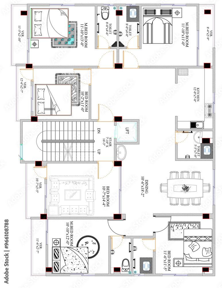 Architectural Floor plan Typical Autocad Floor Plan, 2D Drawing, House ...
