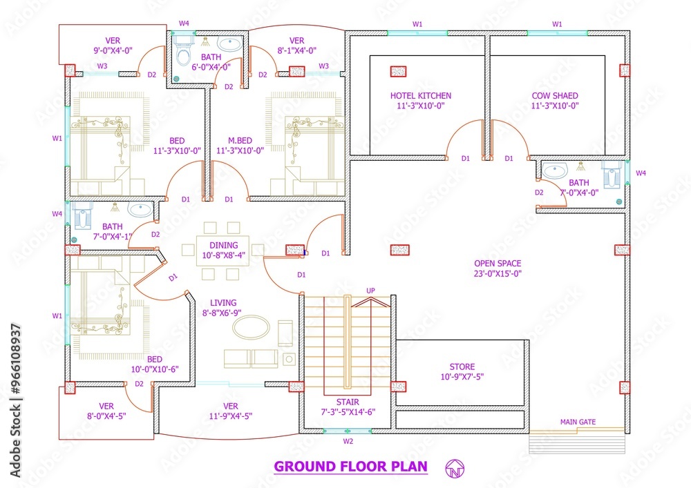 Ilustración de Stock Architectural Floor plan Typical Autocad Floor ...