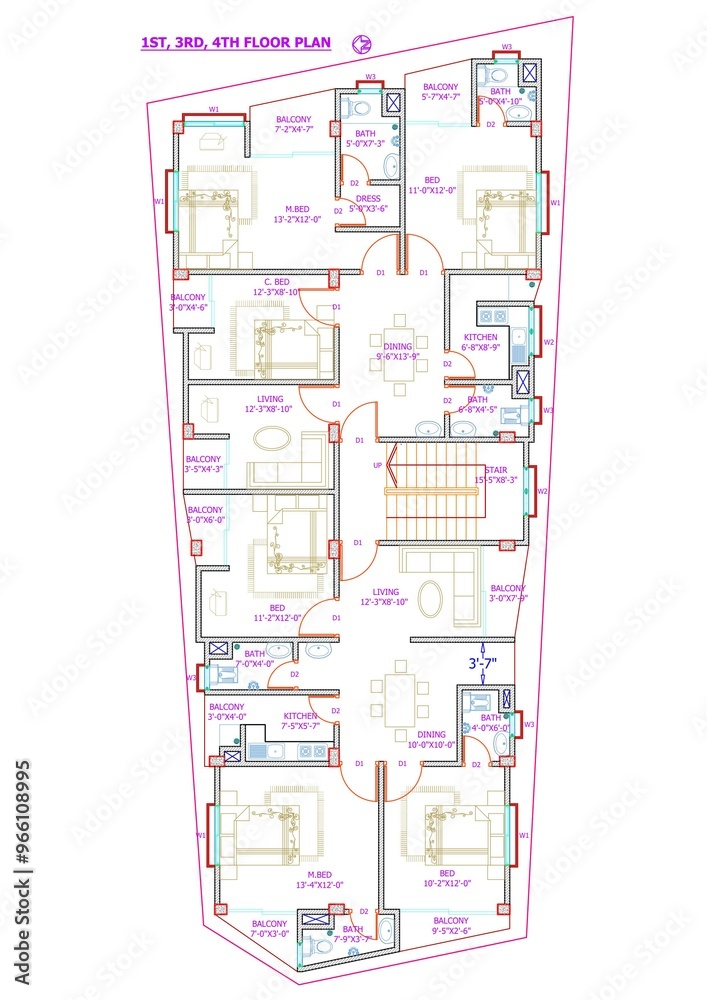 Architectural Floor plan Typical Autocad Floor Plan, 2D Drawing, House ...