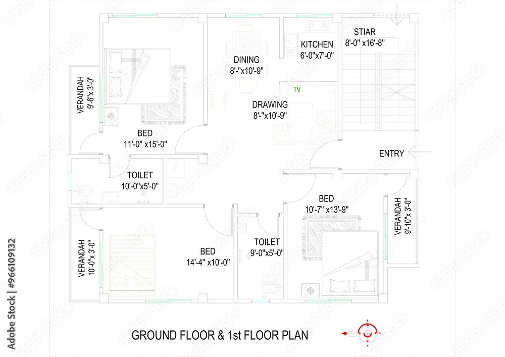 Architectural Floor plan Typical Autocad Floor Plan, 2D Drawing, House ...