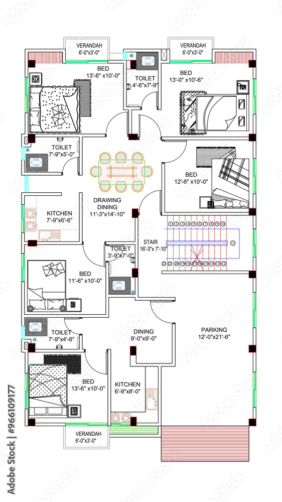 Architectural Floor plan Typical Autocad Floor Plan, 2D Drawing, House ...